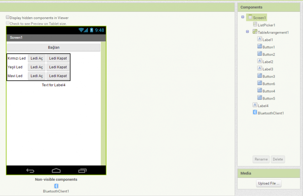 AppInventor ile Arduino kontrolü