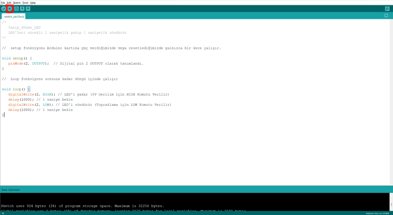 Arduino ile Yanıp Sönen LED Projesi #2