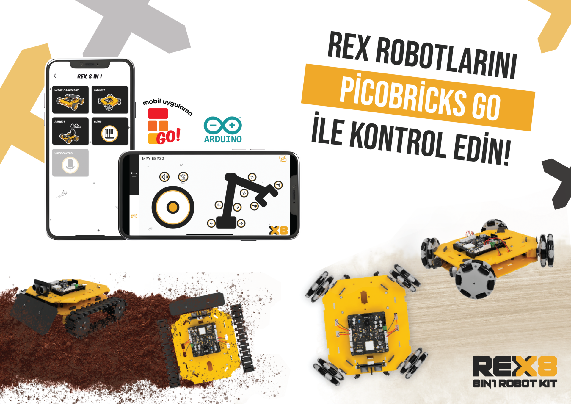 REX Robotlarını PicoBricks Go ile Kontrol Edelim! (Arduino IDE)